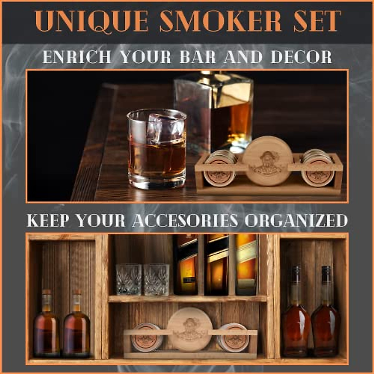 Old Fashioned Cocktail Smoker Kit with Torch & Bar Stand - Whiskey Smoker Kit Gifts for Men - Smoked Cocktail Kit - Drink Smoker for Whiskey & Bourbon Smoker Kit - Drink Smoker Infuser Kit (NO BUTANE)