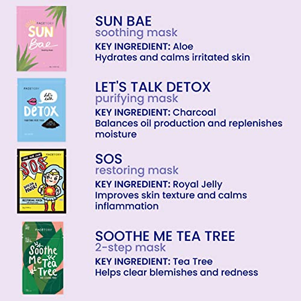 FACETORY Best of Seven Facial Masks Collection - Hydrate, Radiance Boost, Soothe, Revitalize, Nourish, Purify Skin - For All Skin Types, Variety Pack of 7 Sheet Masks