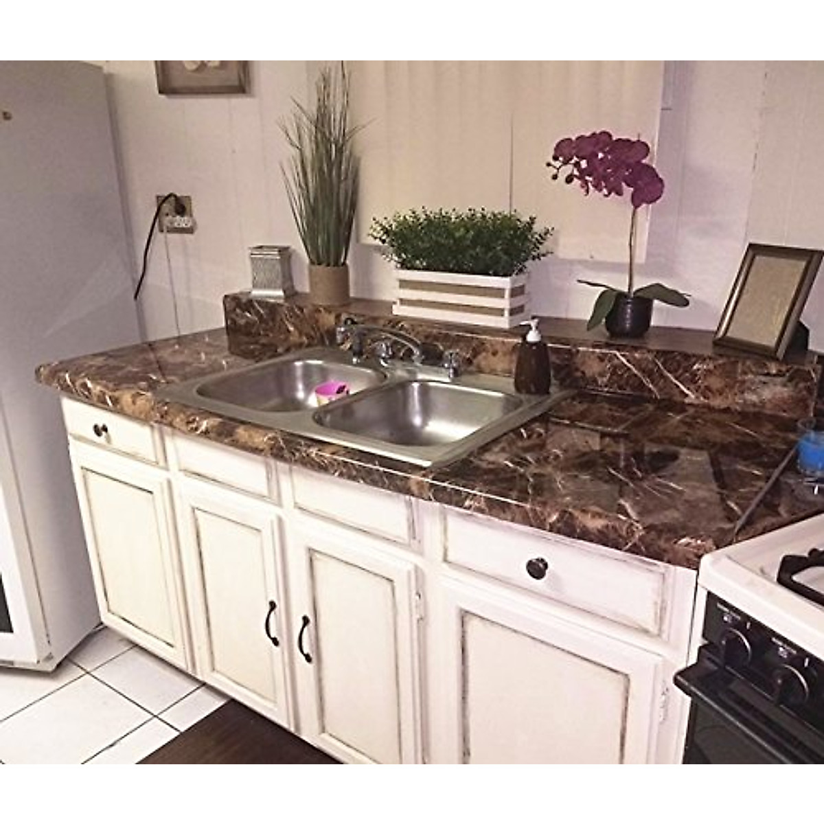 UPREDO Brown Marble Contact Paper Granite Look Marble Effect Countertops Gloss Vinyl Kitchen Bathroom Table Desk Sticker Film 12inch by 79inch (Brown)