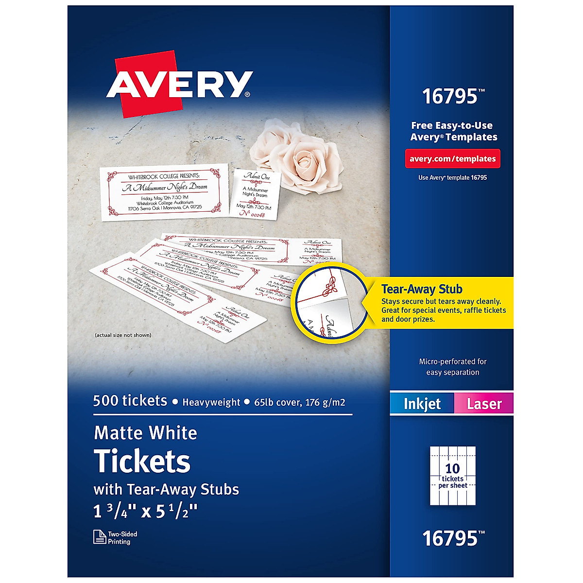 Avery Printable Event Tickets (16795) and Name Badge Inserts (5392)
