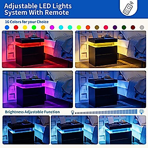 DobleCliCli LED End Table Set of 2, Modern Nightstand with 2 Drawers, 20.5" Tall LED Bedroom Furniture with Storage, Bedside Table for Bedroom, Living Room, and Playroom, Black