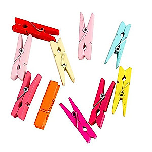 Mippein 100pcs Sturdy Colored Wooden Mini Small Tiny clothespins for Dry Laundry on Clothesline, Bag Clips, Crafts, Photos, Home, School, Arts Crafts Deco