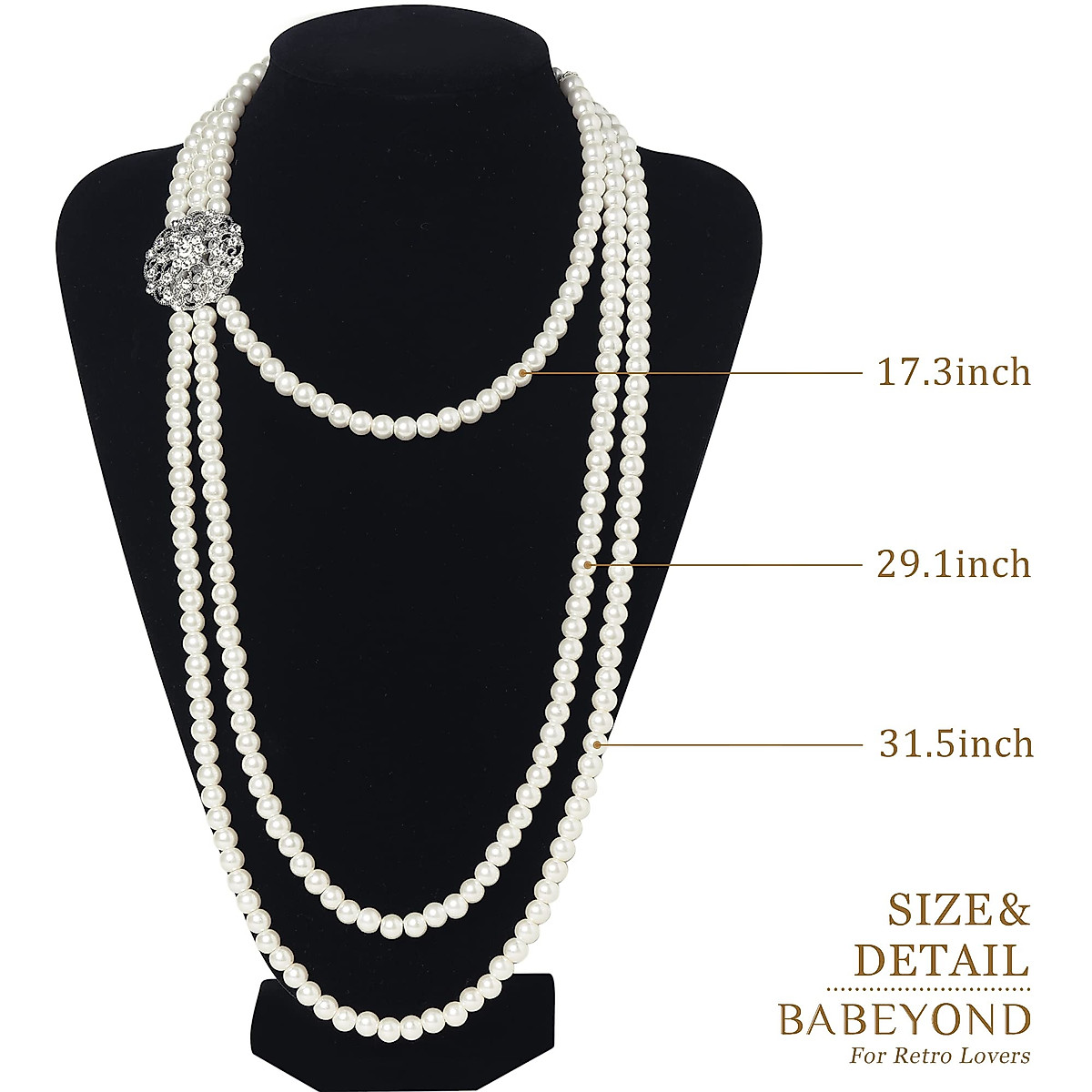 BABEYOND 1920s Gatsby Pearl Necklace Vintage Bridal Pearl Necklace Earrings Jewelry Set Multilayer Imitation Pearl Necklace with Brooch (Style 1)
