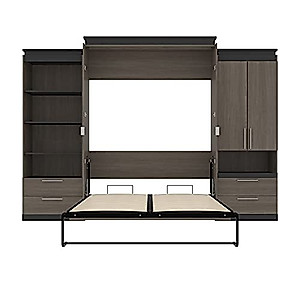 Atlin Designs 124" Modern Wood Queen Murphy Bed and Storage with Drawers in Gray