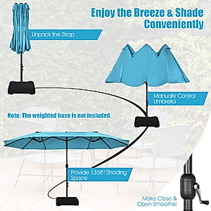 Tangkula 15Ft Double-Sided Patio Umbrella, Outdoor Extra Large Umbrella W/Hand-Crank System & Air Vents, Market Twin Umbrella W/ 12-Rib Sturdy Metal Frame for Poolside, Garden Backyard (Turquoise)