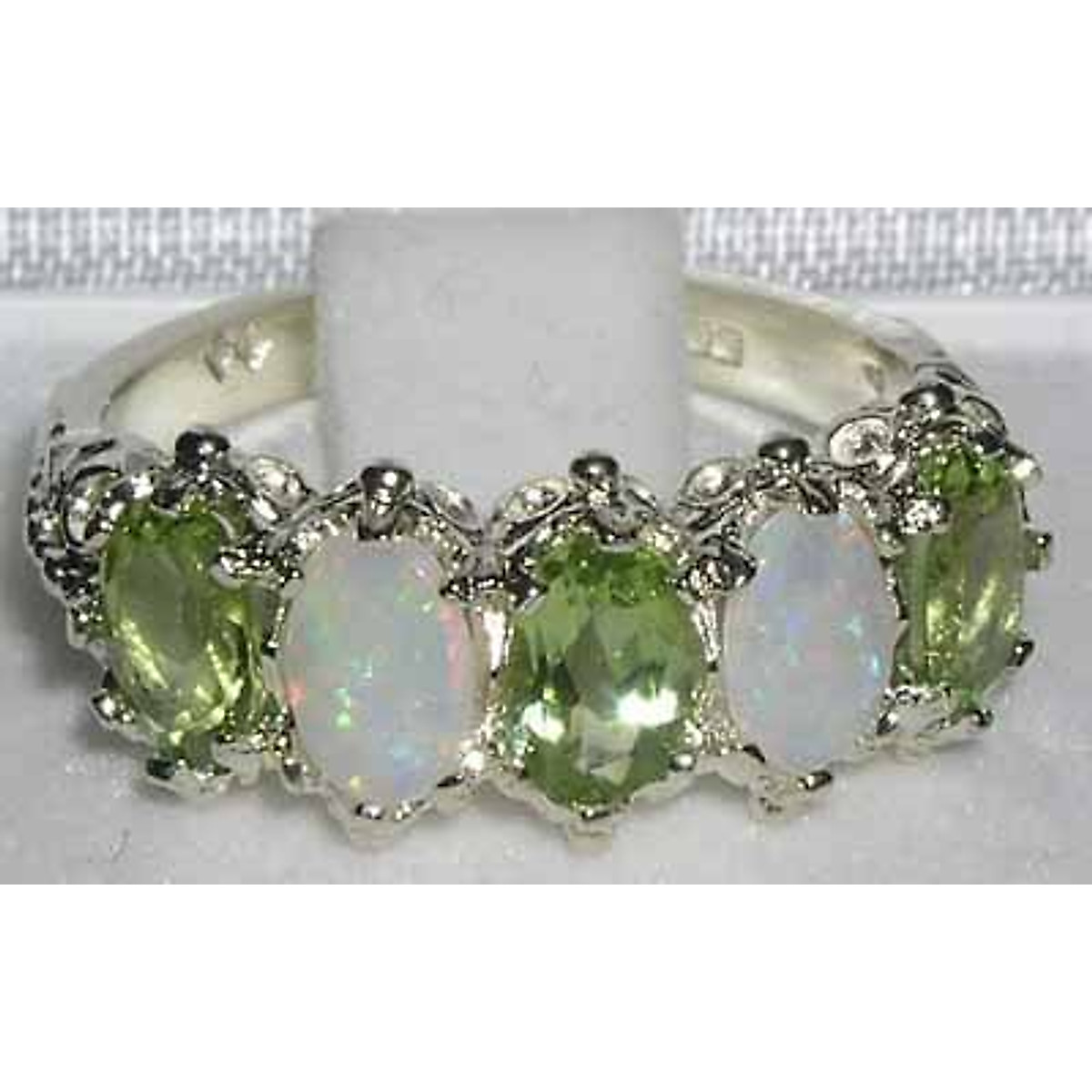 LetsBuyGold 925 Sterling Silver Natural Peridot and Opal Womens Eternity Promise Ring - Size 7.5