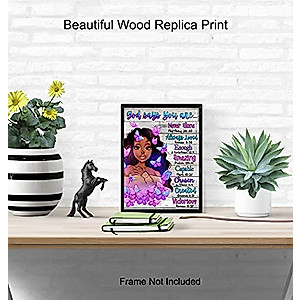 Black Girl Wall Art & Decor - African American Women Woman Teen Picture Poster Print - Cute Positive Affirmations - Inspirational Motivational Religious Gifts- Bedroom Living Room Home Office Bathroom