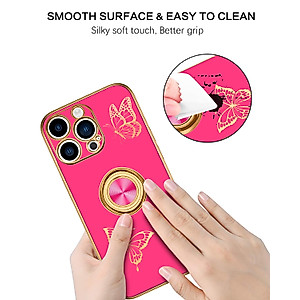 BENTOBEN for iPhone 13 Pro Max Case, Phone Case iPhone 13 Pro Max, Cute Butterfly Plating 360° Ring Holder Kickstand Magnetic Car Mount Supported Soft Bumper Women Men Drop Protective Cover, Hot Pink