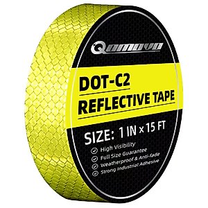 Qomovo DOT High-Intensity Fluorescent Yellow Reflective Tape Conspicuity Safety Warnning Adhesive Tape(1in x 15ft)