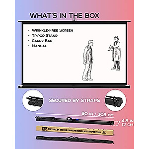 Projector Screen with Stand 84 inch - Indoor and Outdoor Projection Screen for Movie or Office Presentation - 16:9 HD Premium Wrinkle-Free Tripod Screen for Projector with Carry Bag and Tight Straps