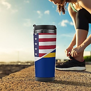 U.S.A. and Nauru Flags Travel Coffee Mug Reusable Insulated Drinking Cup with Lid for Home Outdoor Works 13 Oz
