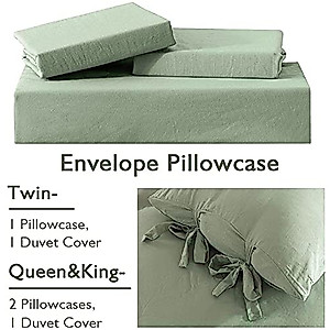 annadaif Green Duvet Cover Queen Size, 3 Pieces Soft Washed Microfiber Duvet Cover Set, Comforter Cover with Bowknot Bow Tie (1 Duvet Cover 90x90 Inch, 2 Pillowcases) Easy Care Bedding Set