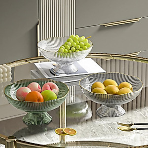 Operitacx PET Fruit Plate Footed Round Pedestal Bowl Clear Snack Nut Tray Appetizer Serving Dish Dessert Candy Display Stand for Kitchen Counter Centerpiece Table Decor (9.8x4.3 inch)