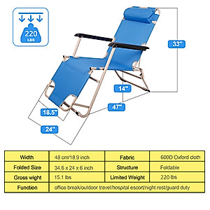 Livebest Set of 2 Lounge Chairs Folding Cot 2-in-1 Portable Reclining Beach Chair for Yard Garden Pool