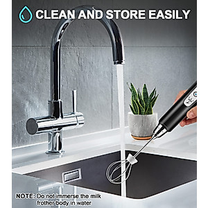 Nahida Black Milk Frother Wand for Coffee, Frother Handheld Rechargeable Electric Whisk with 3 Heads 3 Speeds Drink Mixer Coffee Frother Foam Maker For Latte, Cappuccino, Hot Chocolate, Egg