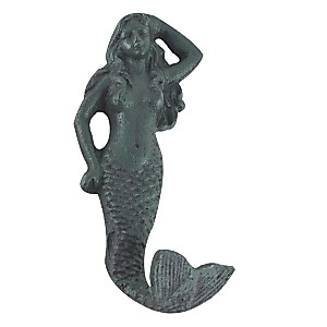 TG,LLC Treasure Gurus Mermaid Wall Hook Cast Iron Antique Green