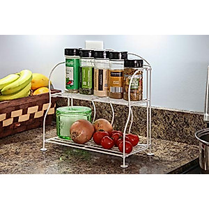 Lily's Home Metal Countertop Wire Shelf Rack, Great for Household Items, Kitchen Organizer, Bathroom Storage and More. Foldable. White (2-Tier)