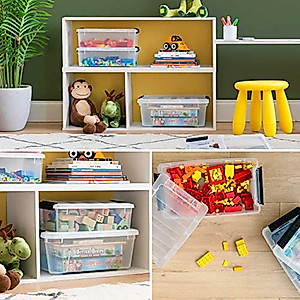 IRIS USA 72 Qt. Plastic Storage Container Bin with Secure Lid and Latching Buckles, 4 pack - Clear, Durable Stackable Nestable Organizing Tote Tub Box Sports General Organization Garage Large