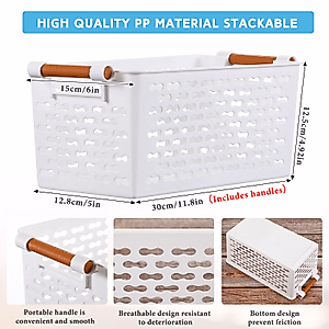 Beeveer 8 Pcs Plastic Storage Basket for Organizing 12 x 6 x 5 Inches Plastic Baskets for Organizer Plastic Storage Bins for Shelf Closet Pantry Desktop Home Office(White)