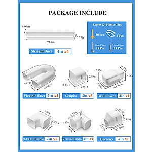 WEETALL 4'' 16 Ft Mini Split Line Set Cover with Flexible Pipe, Upgrade PP Heat-Resistant & Paintable, Central AC and Heat Pumps-Full Set, No Other Parts Needed