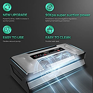 Vacuum Sealer, Vakumar 90Kpa Food Vacuum Sealer Machine Built-in Cutter & Bag Storage, Food Preservation Dry/Moist /Liquid Mode, Perfect for Liquid-Rich Foods Including Fresh Meats, Marinades, Sauces and More, Handle Locked Design