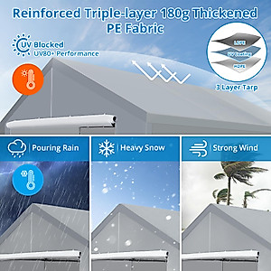 GAOMON Carport 10'x 20' Heavy Duty Carport Canopy with Semi-Auto Ventilated Windows & Roll-up Door w/Zipper, Portable Garage with Steel Frame and Waterproof UV-Treated Cover for Car, Boats, Truck