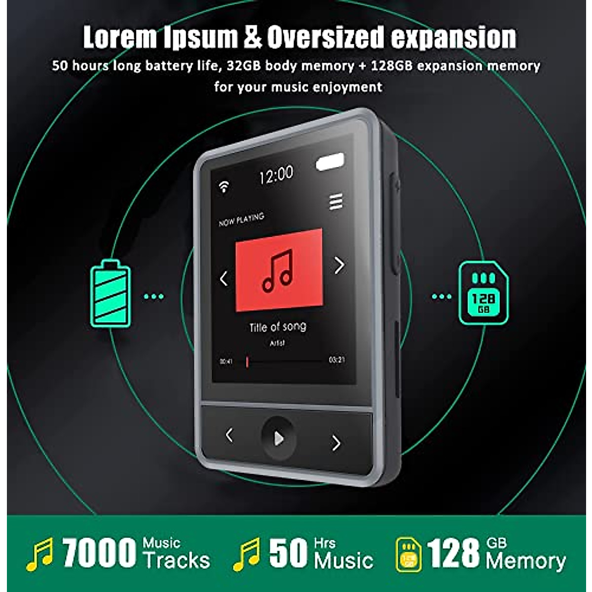 MP3 Player with Bluetooth 5.0, Portable Sport Clip Walkman 32GB MP3 Player with FM Radio Stopwatch Pedometer Voice Recorder for Sport Running Ultralight Wearable Small Music Player