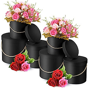 Skylety 6 Pcs Round Flower Boxes with Lids Nesting Gift Boxes with Handle for Flowers Arrangement Assorted Sizes for Mother's Day, Bridesmaid, Wedding, Birthday, Baby Shower(Black)