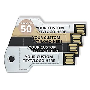 Paintechz Custom Key USB Flash Drives 50 Pack, Personalized Logo Bulk - as Corporate Gifts and Promotional Giveaways - 512MB