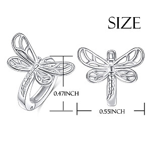 DAOCHONG S925 Sterling Silver Small Huggie Dragonfly Hoop Earrings for Women Ear Jewelry Birthday Gift (Dragonfly Small Hoop Earrings)