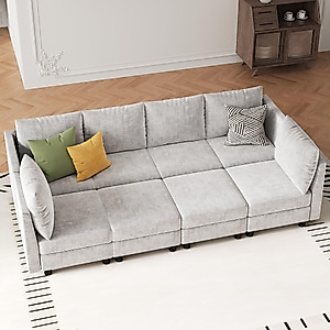 Fiona's magic 106'' Modular Sectional Sofa Sleeper Set, 8 Seats Sleeper Couch with Storage, U Shaped Sofa Couch with USB Charging Port, Modern Comfy Chenille Couch for Living Room, Light Grey