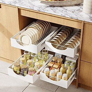 NETEL 2 Packs Pull Out Cabinet Organizer Fixed With Adhesive Nano Film，Heavy Duty Slide Out Pantry Drawers for Kitchen Cabinets, Living Room, Bathroom,15.15" (L) x 10.82"(W) x 3.54"(H), White