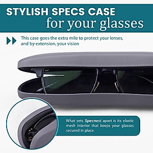 SpecNest Eye Glass Case - Thin and Slim Hard Shell Glasses Case for Eyeglasses - Stainless Steel Shell with Vegan Leather for a Modern Professional Look - Hard Glasses Case