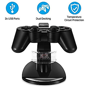 TNP PS3 Controller Charger Stand for Sony Playstation 3 Controller Dualshock 3 Charging, 2 Tier Docking Station Stand and 2 USB PS3 Cable Compatible Ports with LED Indicators, Slim Black