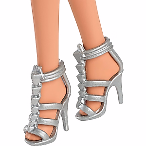 Barbie Fashionistas Doll #234 with Brown Hair, Wearing Sequined Purple Bubble Dress with Satiny Skirt, Silvery Necklace and Heels