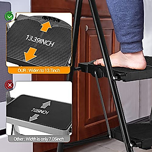 ALPURLAD Step Ladder 600lbs Extra Large & Wide 2 Step Stools Personalized Folding Step Stool Anti-Slip Step Stools for Adults Household, Kitchen Foldable Step Stool