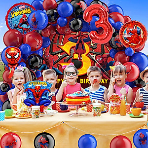 126Pcs Spider 3rd Birthday Party Supplies, Spider Balloon Garland Arch Kit, Include Spider Balloons Arch, Spider Foil Balloon, Spider 3rd Birthday Backdrop Banner for Spider 3rd Birthday (3rd)
