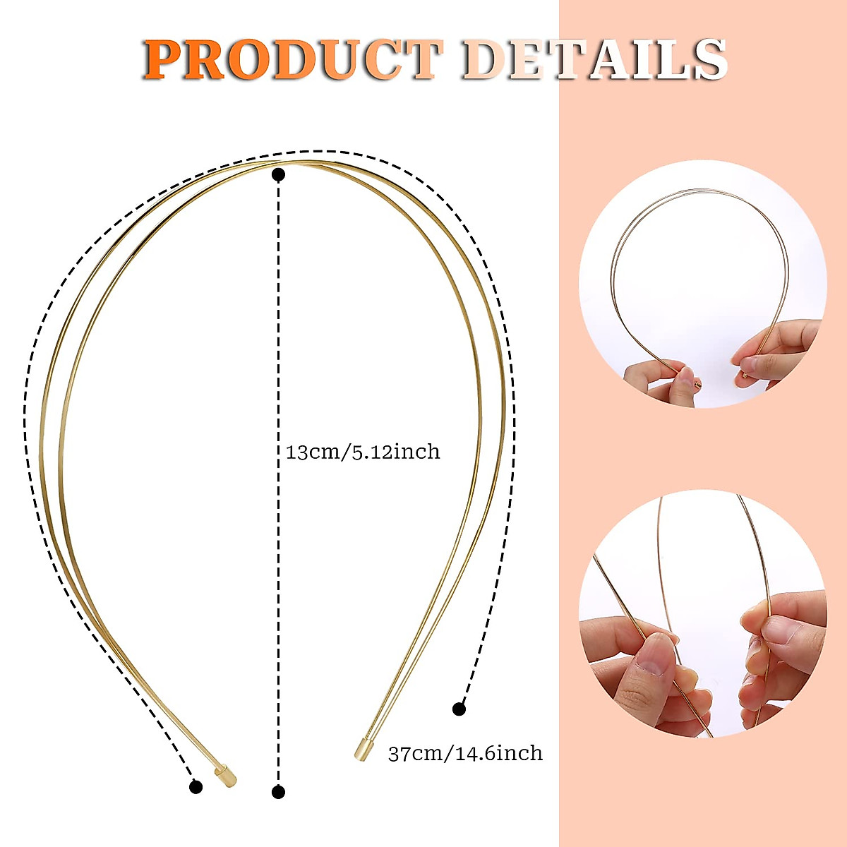 Vin Beauty 4 Pcs Metal Thin Double Headbands Row Wire Headband for Women Bridal Headband Hair Hoop Wedding Hair Band Elastic Metal Hairband for Women Girls (Gold)