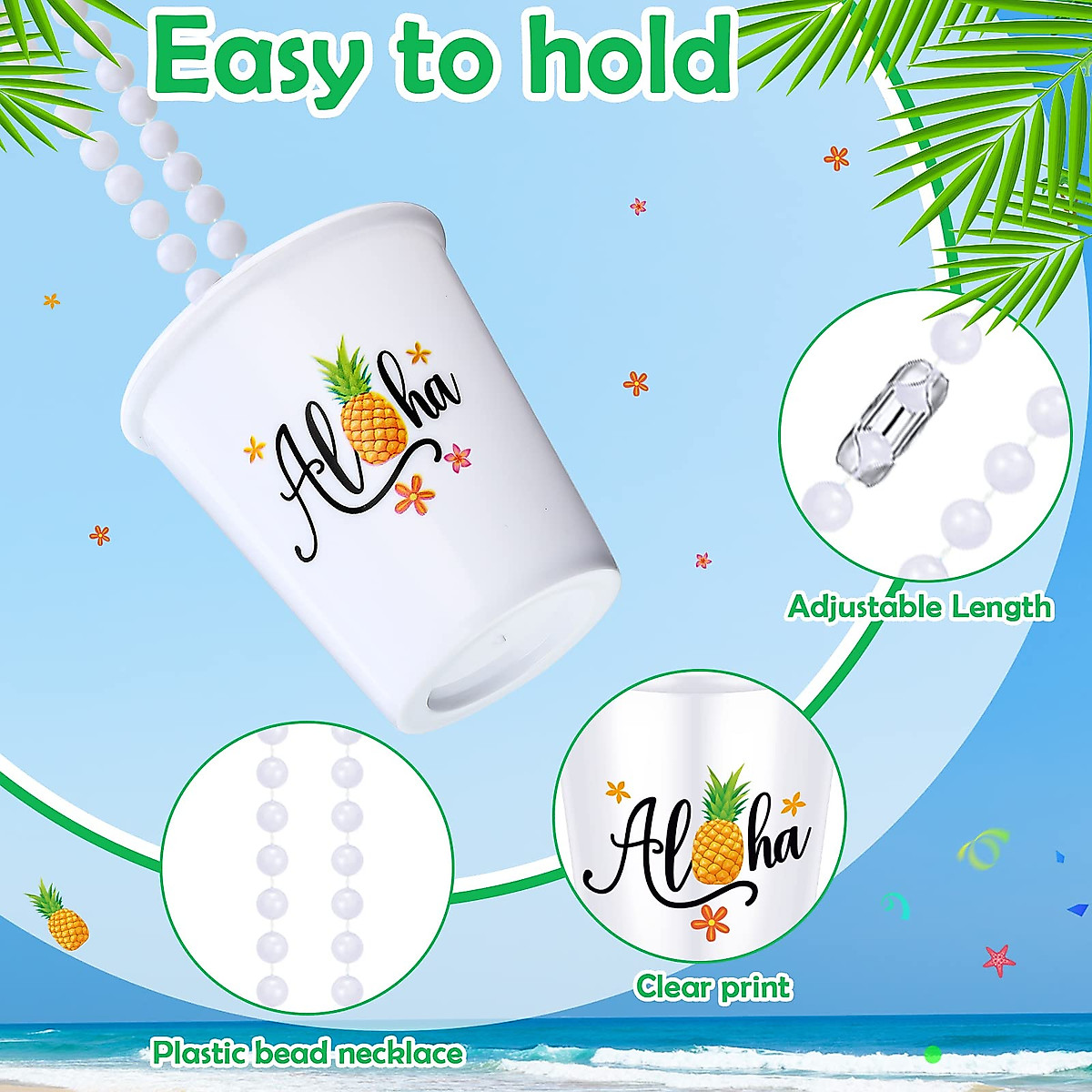 Ecally 24 Pcs Hawaiian Luau Party Shot Glasses Bead Necklace Summer Necklace Cups Funny Tropical Flamingo Plastic Shot Glass Necklace for Adults Summer Beach Hawaiian Supplies