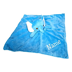 SONA G DESIGNS Personalized Baby Blanket Lovey with Custom Embroidered Name (Elephant)