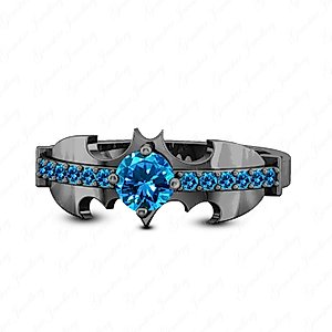 Gemstar Jewellery 0.50 Carat Blue Topaz 14K Black Gold Plated Batman Inspired Engagement Wedding Ring