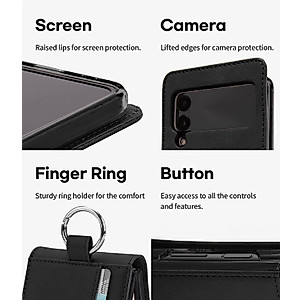 GOOSPERY Card Wallet Ring Case Compatible with Galaxy Z Flip 4 Case, Card Holder Pocket Storage Premium PU Leather Key Ring Wallet Cover, Black