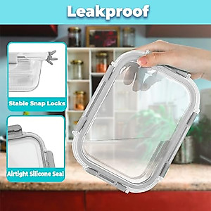 NINJAMO 24 Piece Glass Microwave Dishwasher Safe Storage Prep Meal Containers with Lids Leak Proof (Gray)