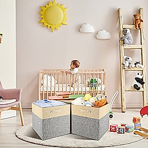 Awekris Storage Cubes, 13 Inch Foldable Storage Bins with Sturdy Handles, 3 Pack Fabric Clothes Organizer Storage Baskets for Home Office Closet, Clothes, Toys, Beige