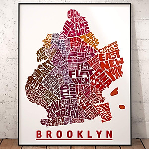 Brooklyn Neighborhood Map Print, signed print of my original hand drawn Brooklyn typography map art