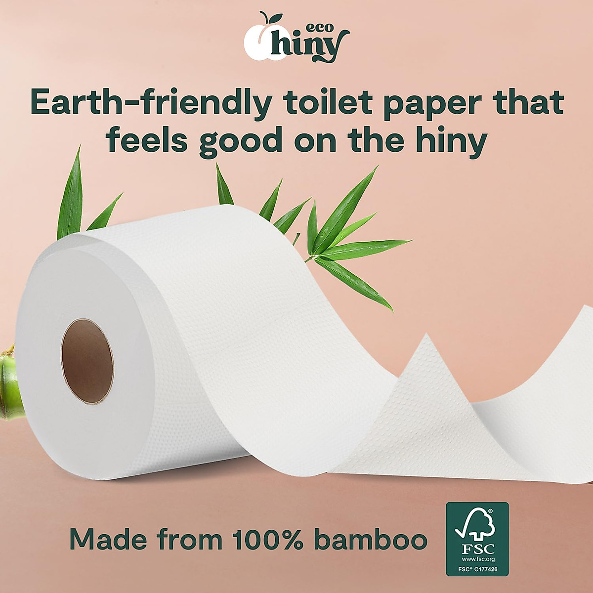 ecoHiny Premium & Soft Bamboo Toilet Paper | 12 Mega Rolls, 3 ply, 350 Sheets | FSC Certified, PFAS & BPA Free, Septic Safe | Tree Free & Plastic Free