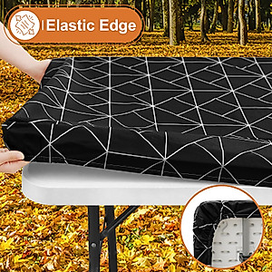 misaya Rectangle Fitted Plastic Table Cloth, Elastic Vinyl Flannel Backed Tablecloth, Waterproof Table Cover Fits 6 Foot Folding Tables for Outdoor Picnic Camping (Black, 30" x 72")