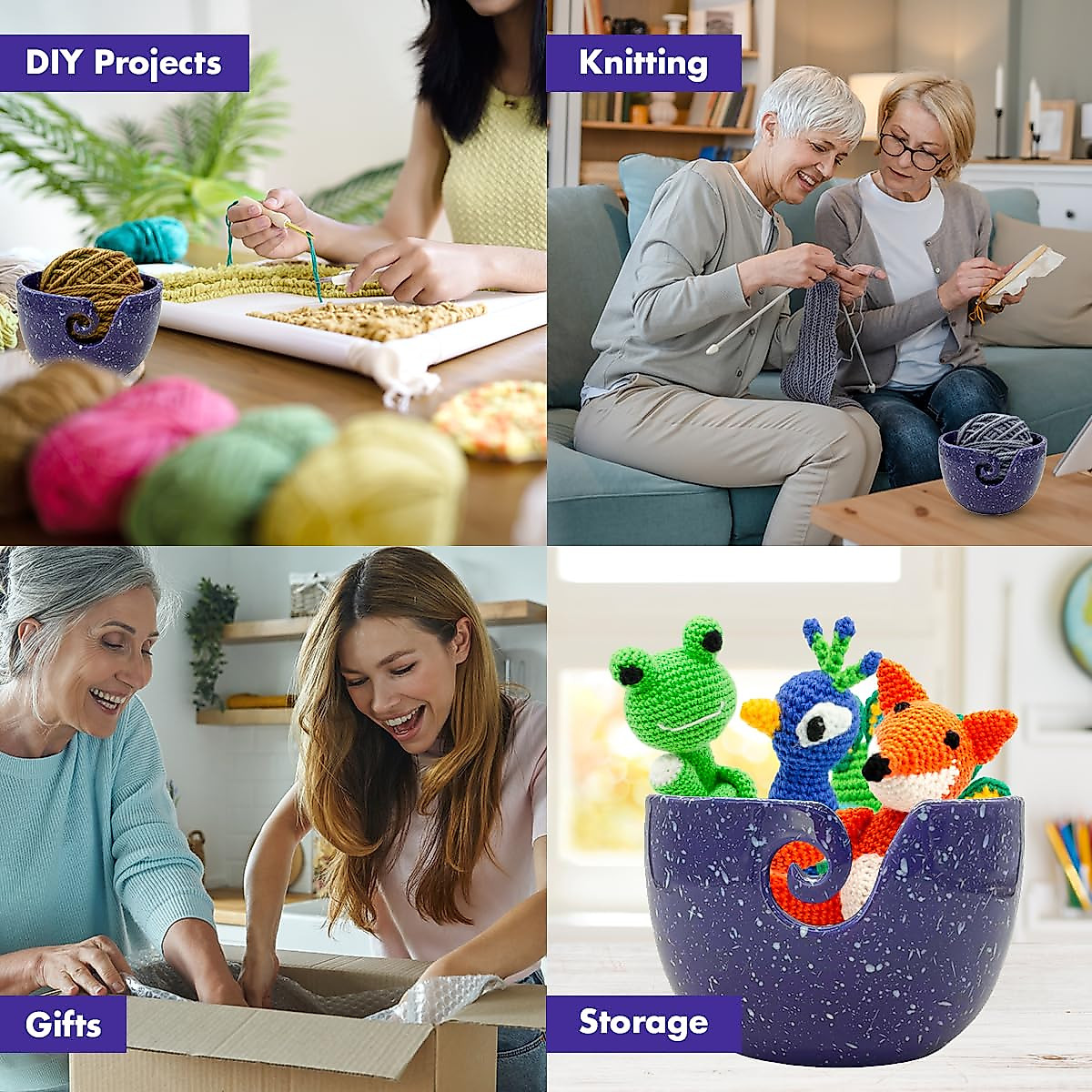 Darn Good Yarn handcrafted ceramic knitting crocheting yarn bowl| Purple speckled design| Large- holds at least 2 balls of yarn