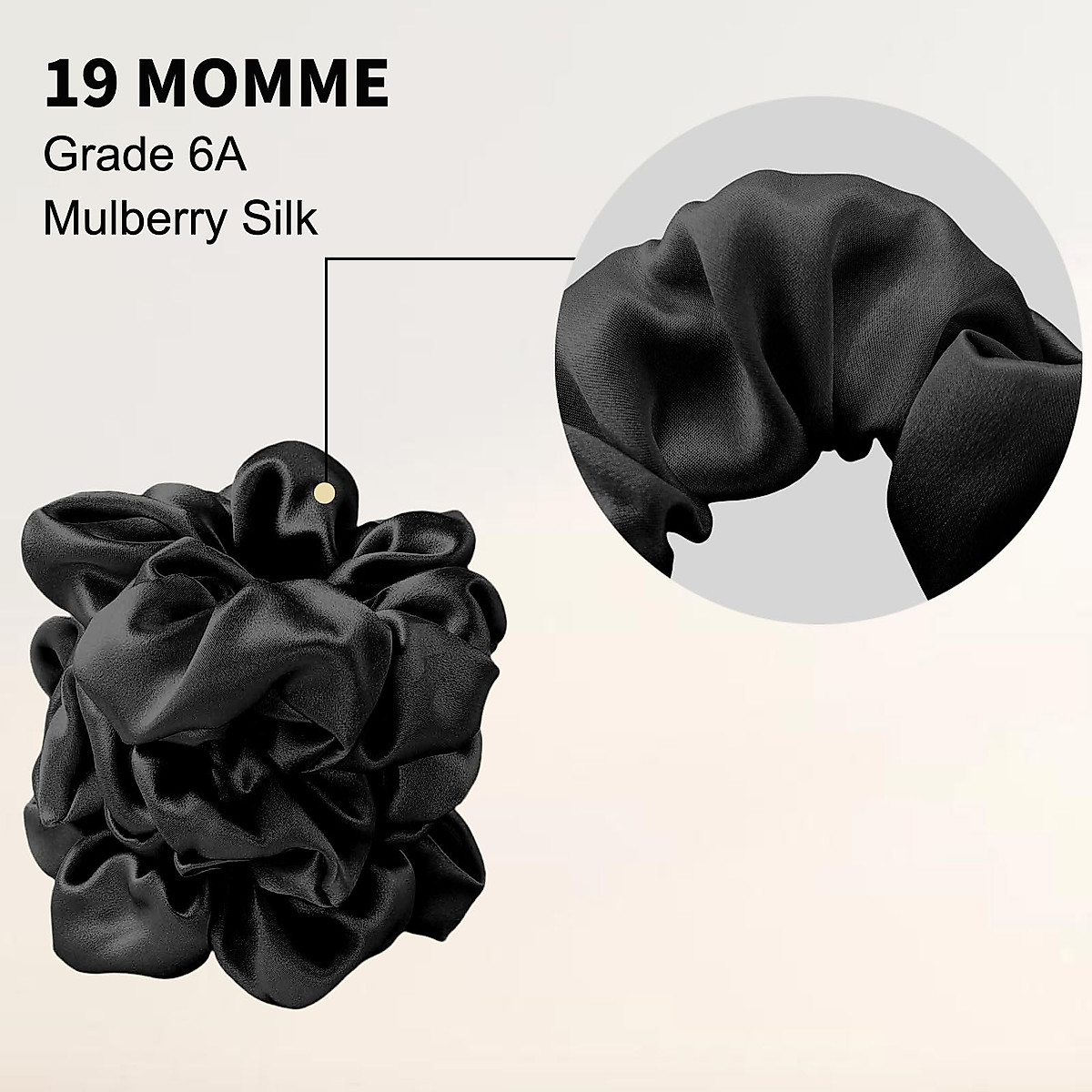 ZIMASILK 100% Mulberry Silk Hair Scrunchies, Best For Women And Girls’ Hair 19 Momme Elastic Hair Bands for Ponytail Holder Gentle And No hurt (3 Pack, Black)
