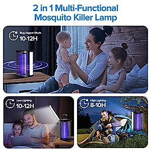 Bug Zapper Indoor, Mosquito Zapper Outdoor Electric, Solar Mosquito Trap Cordless & Rechargeable, Mosquito Zapper with Reading Lamp, 4200V 2 in 1 Mosquito Killer